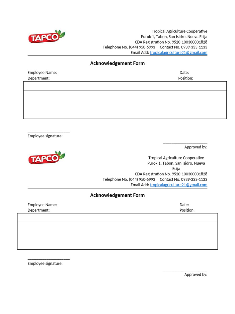 Acknowledgement form | PDF