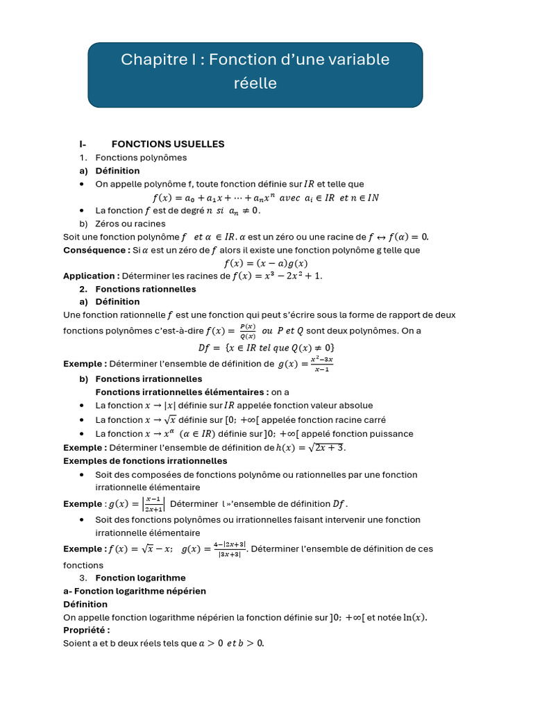 Fonctions Usuelles et Limites | PDF | Fonction monotone | Fonction ...
