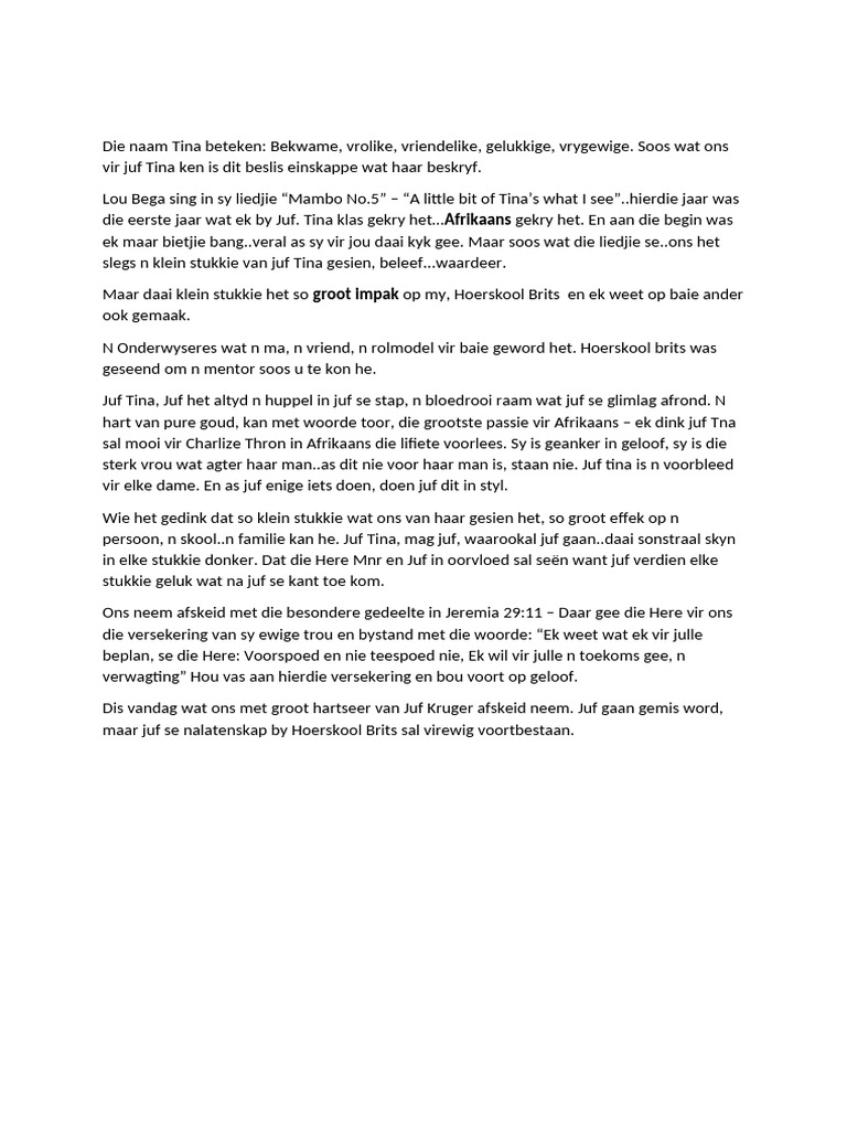 Haar naam is Tina Kruger | PDF