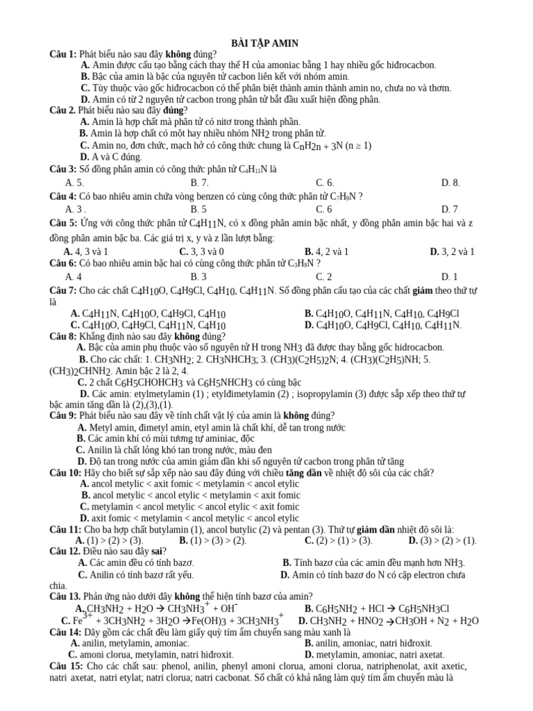 BÀI TẬP AMIN nhà | PDF