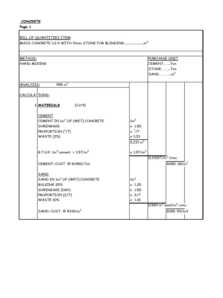 Concrete Estimating Worked Example 1 | PDF | Concrete | Cement