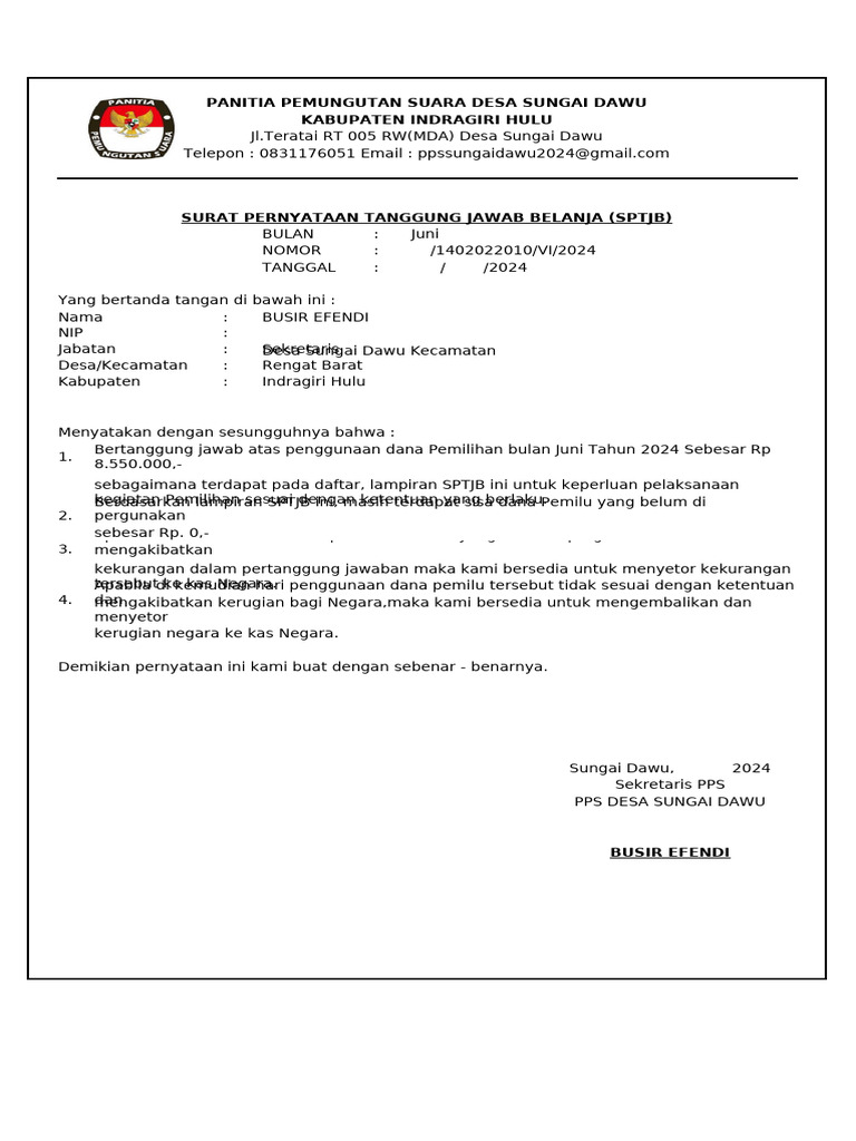 SPTJB - Juni - 2024 | PDF | Pengelolaan Keuangan & Uang
