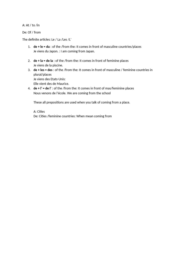 French Prepositions of Origin Guide | PDF