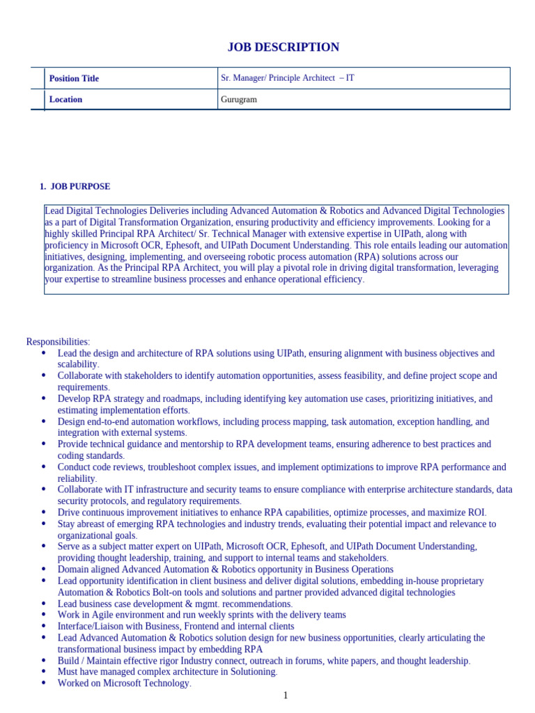 Job Description: Position Title Location | PDF | Automation ...