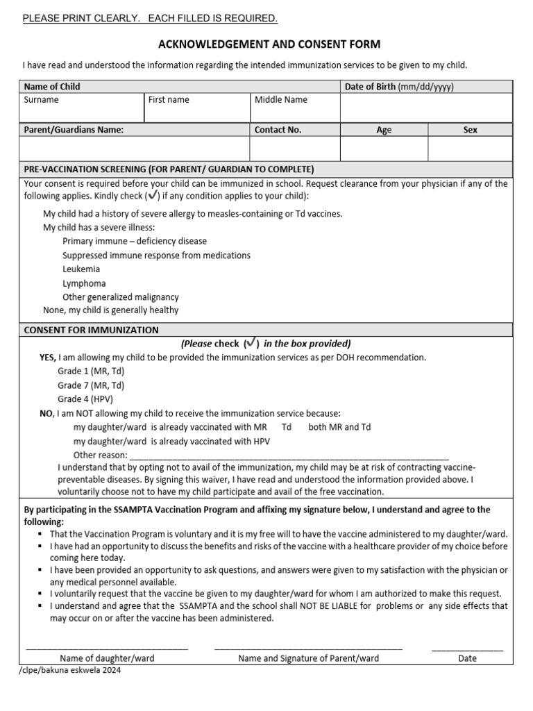 02 - Bakuna Eskwela Consent Form | PDF | Consent | Vaccines