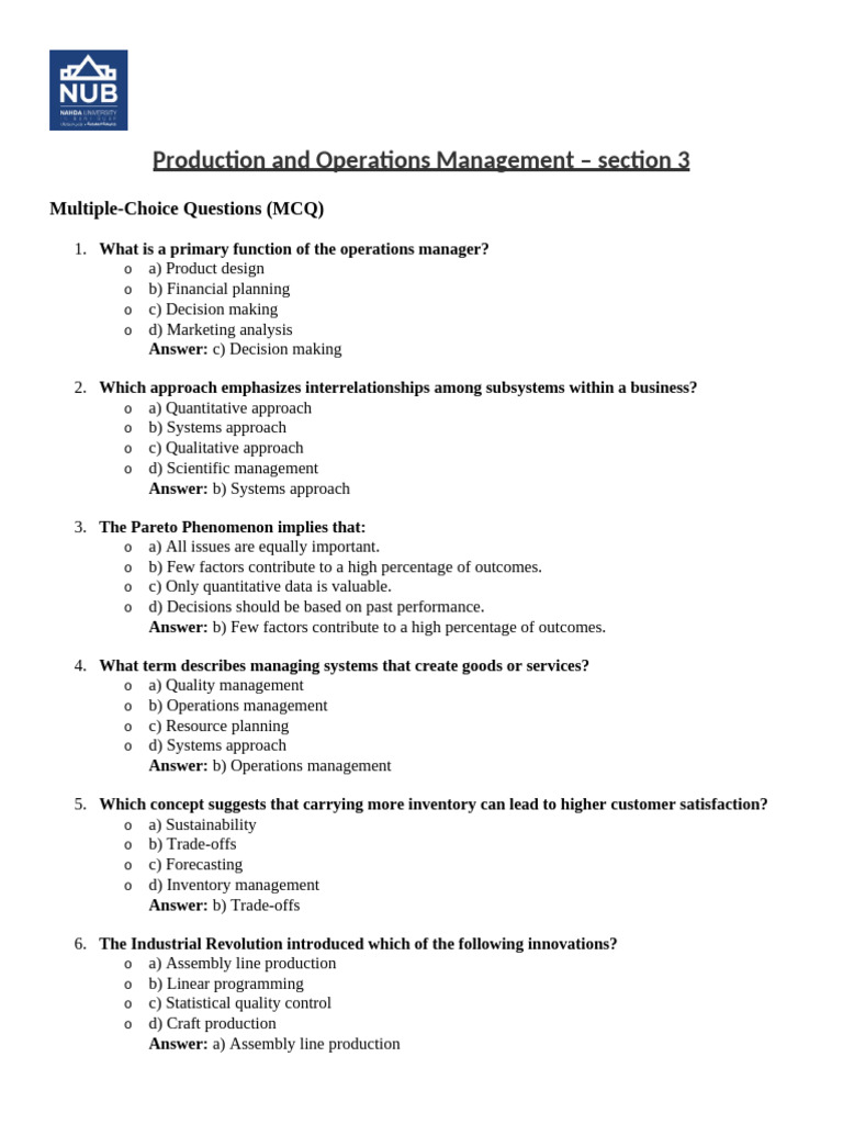Operations Management Trade-offs Explained | PDF | Operations ...
