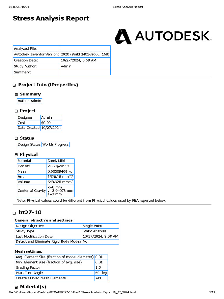 Stress Analysis Report434343 | PDF | Strength Of Materials | Classical ...