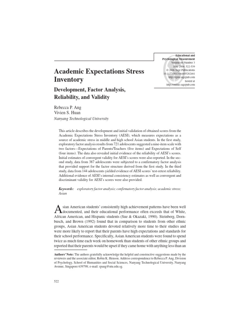 Academic Expectations Stress Inventory | PDF | Behavioural Sciences ...