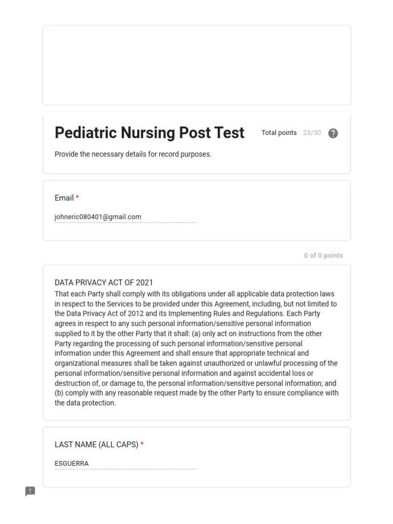 Pediatric Nursing Post Test | PDF | Asthma | Liver