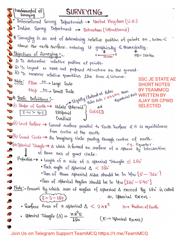 Surveying Short Notes Handwritten TeamMCQ - 241103 - 101403 | PDF