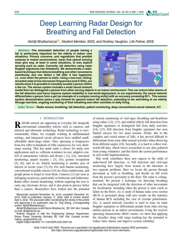 Deep Learning Radar Design For Breathing and Fall Detection | PDF ...