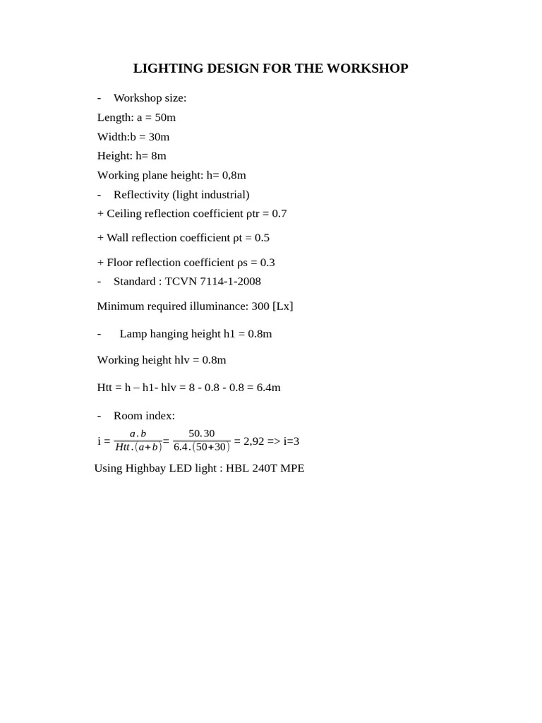 Workshop Lighting Design Guide | PDF | Technology & Engineering