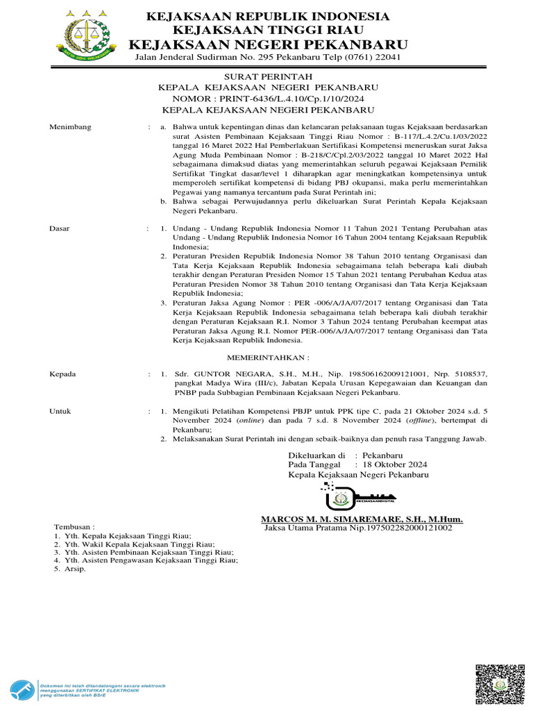 Surat Perintah Mengikuti Pelatihan Kompetensi PBJP Untuk PPK Tipe C | PDF