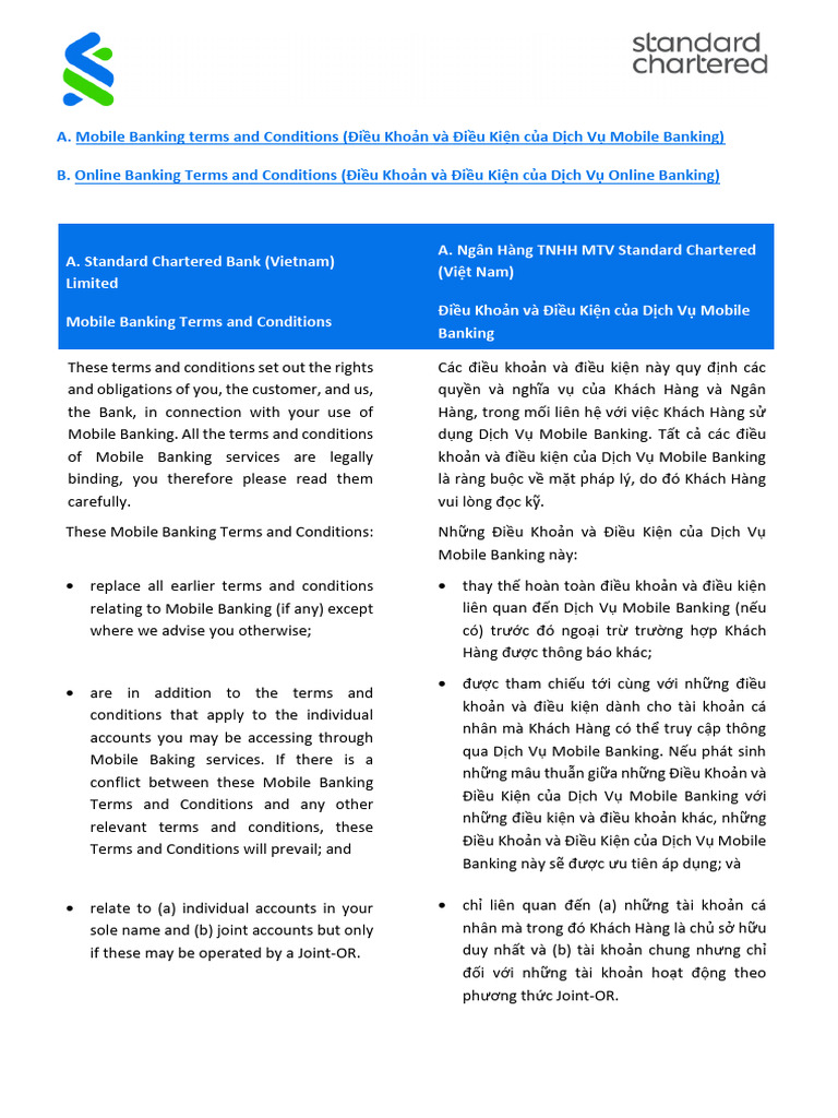VN Mobilebanking TNC Nov 2016 | PDF