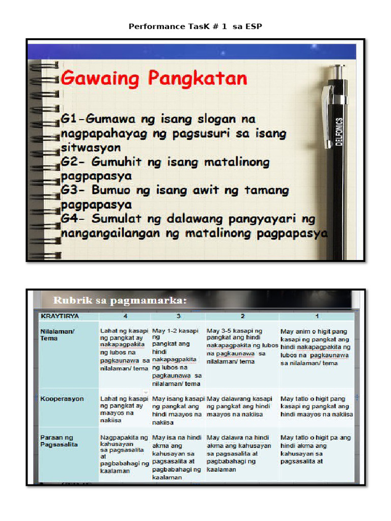 Performance TasK SA ESP Q1 | PDF | Language Arts & Discipline