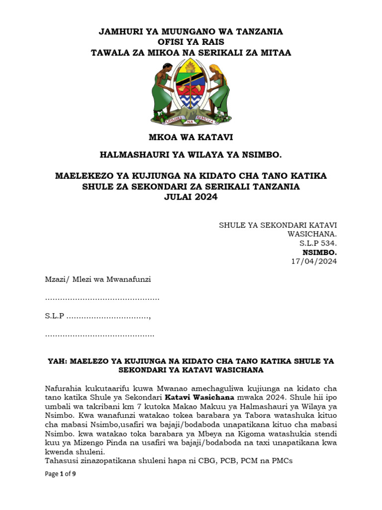 Jamhuri Ya Muungano Wa Tanzania Ofisi Ya Rais Tawala Za Mikoa Na Serikali Za Mitaa | PDF