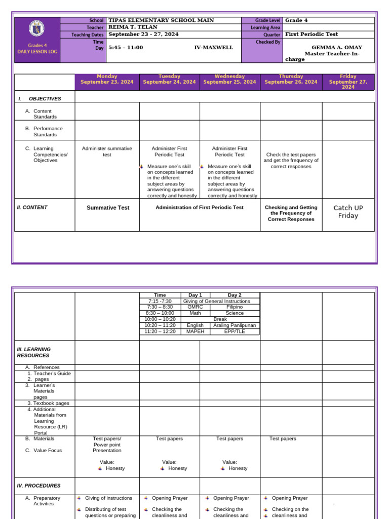 DLL-Testing-1st-Periodict-Test-24-25 | PDF | Teachers | Human Communication