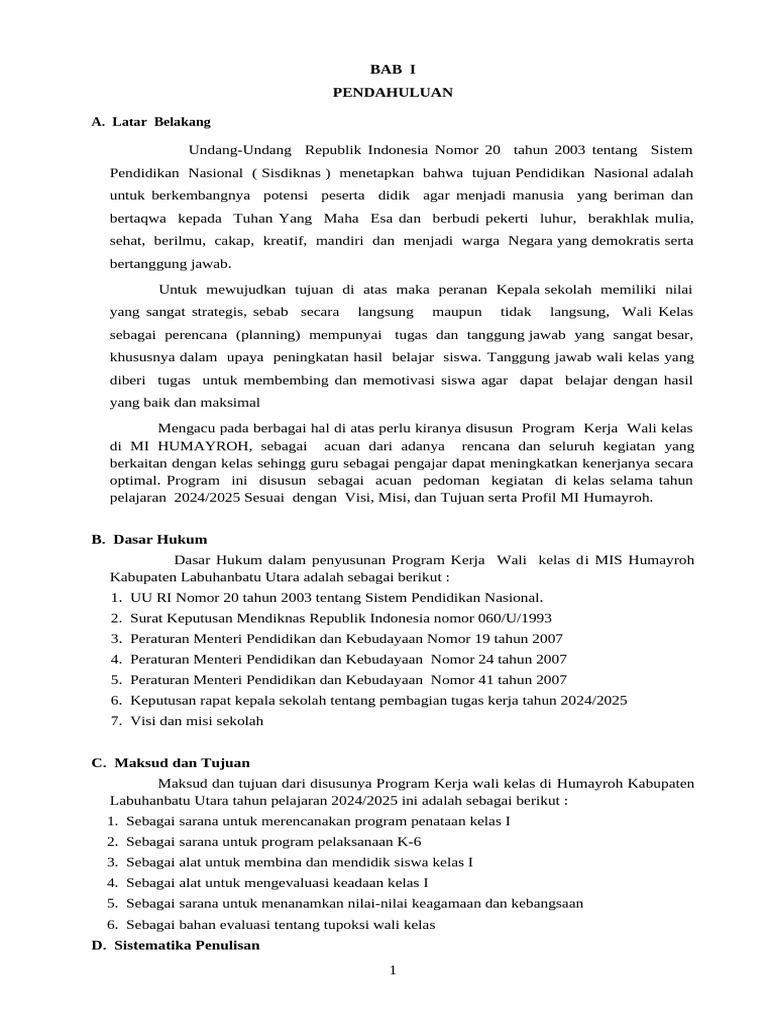 2 Program Kerja Wali Kelas | PDF