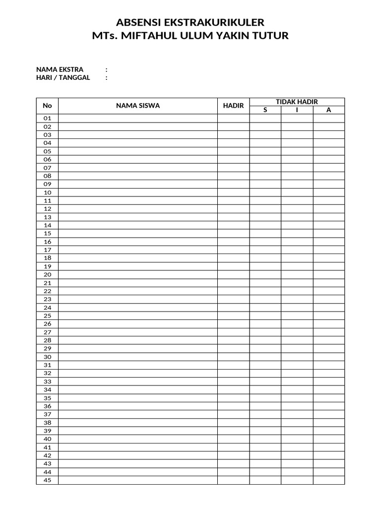 Absensi Ekstrakurikuler | PDF
