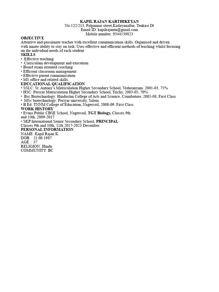 Kapil Principal Resume | PDF