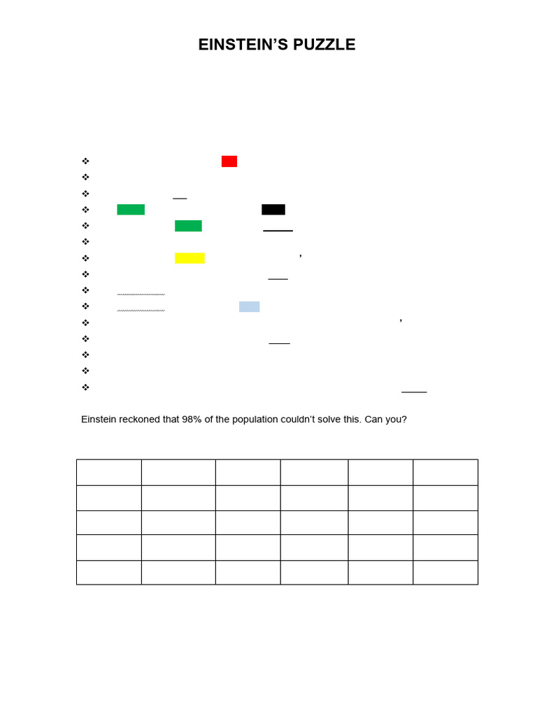 EINSTEIN'S Puzzle | PDF | Cooking, Food & Wine | History