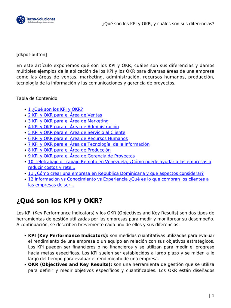 ¿Qué Son Los KPI y OKR, y Cuáles Son Sus Diferencias | PDF | Indicador de rendimiento | Marketing