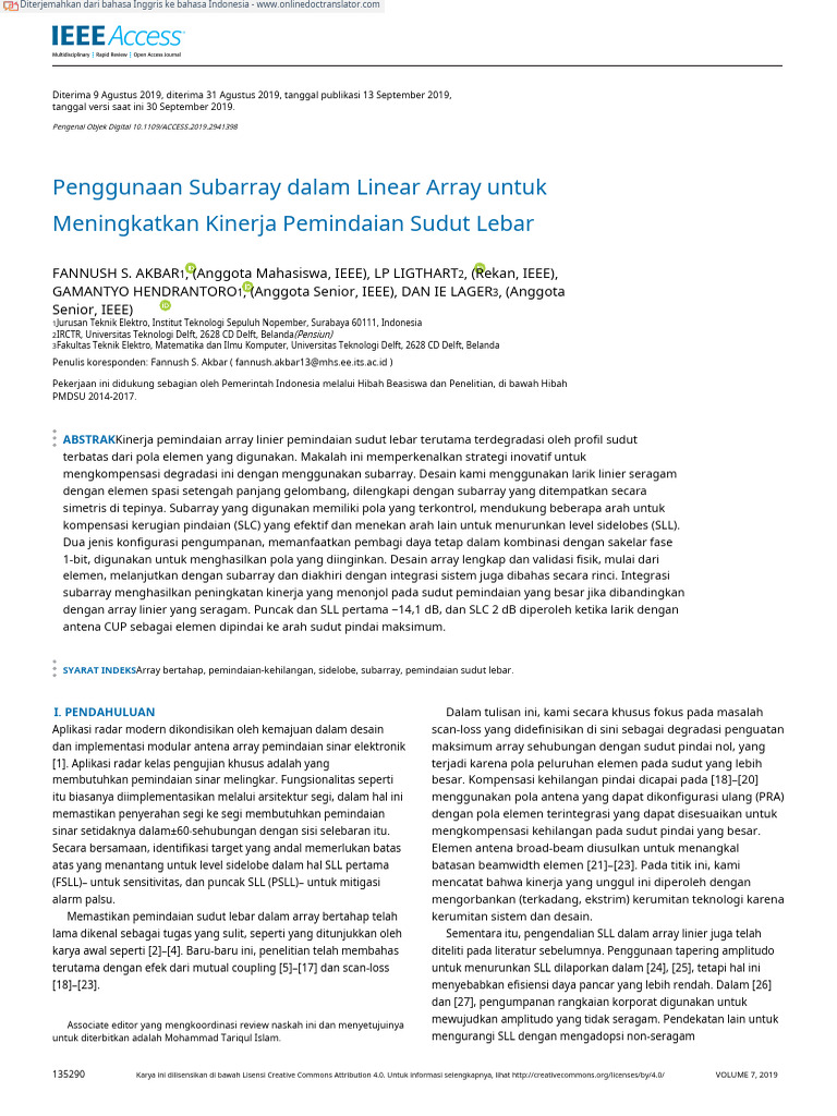 Use Of Subarrays In Linear Array For Improving Wide Angular Scanning
