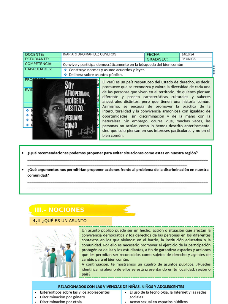 3° DPCC - Actv.01-Unid.7 2024 | PDF | Discriminación | Violencia