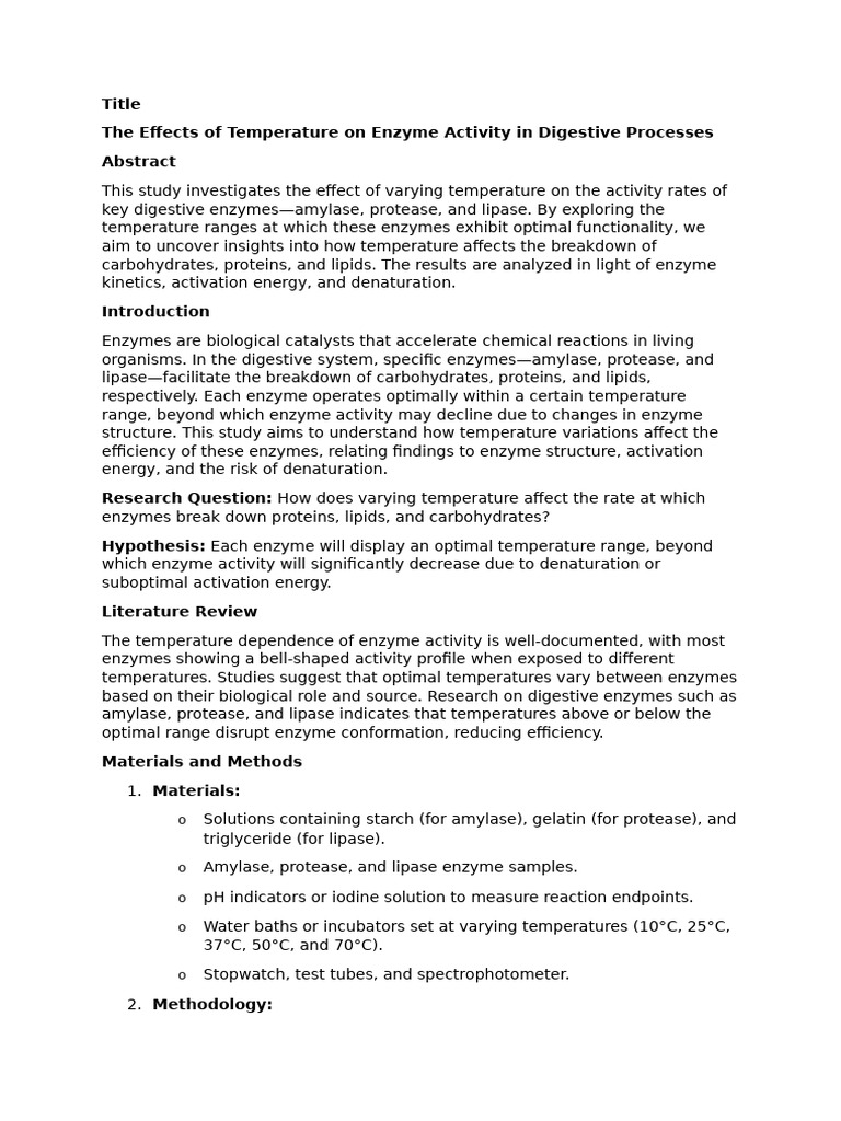 The Effects of Temperature On Enzyme Activity in Digestive Processes ...