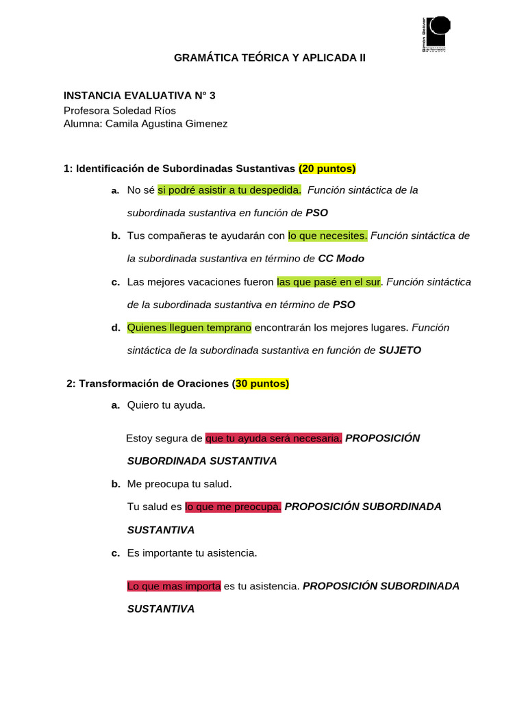 IE 3 - GRAMATICA - Gimenez Camila | PDF | Métodos y materiales de enseñanza