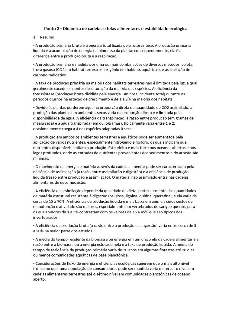 Ponto 3 - cadeias e teias alimentares | PDF | Produção primária | Food Web