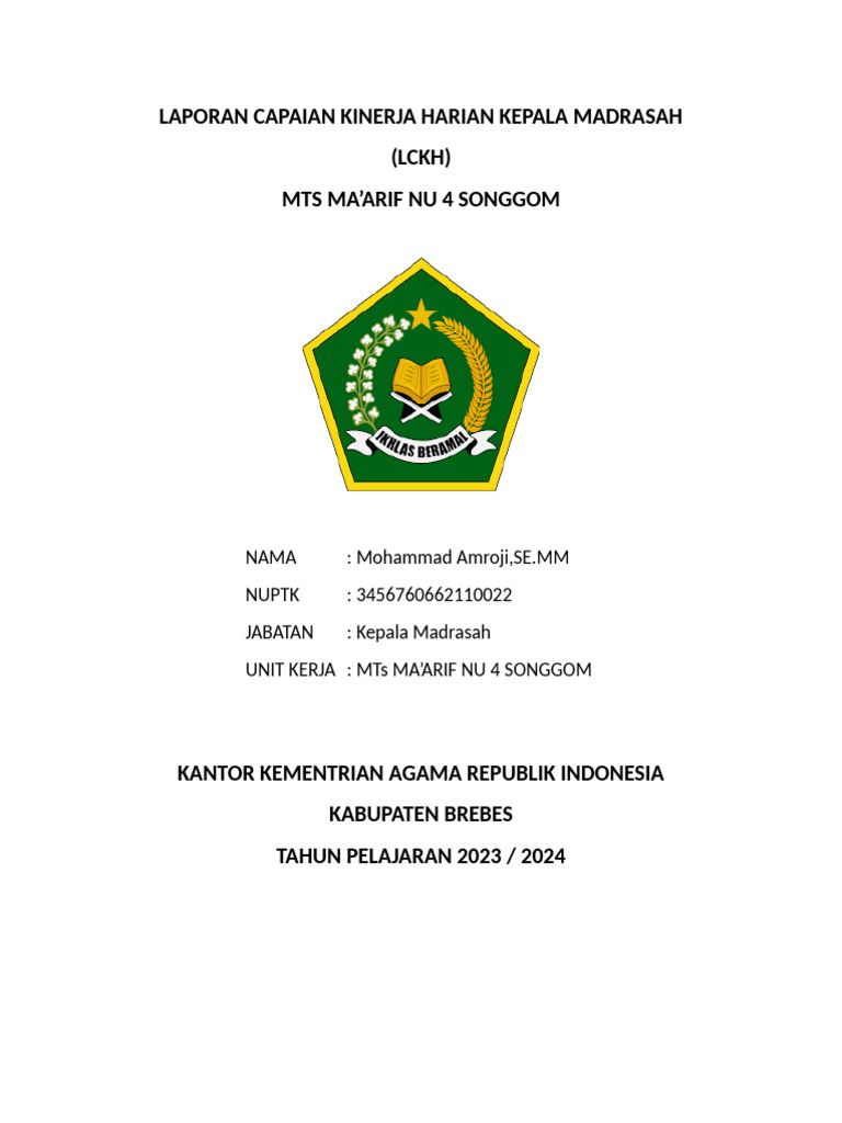 Laporan Capaian Kinerja Harian Kepala Madrasah | PDF