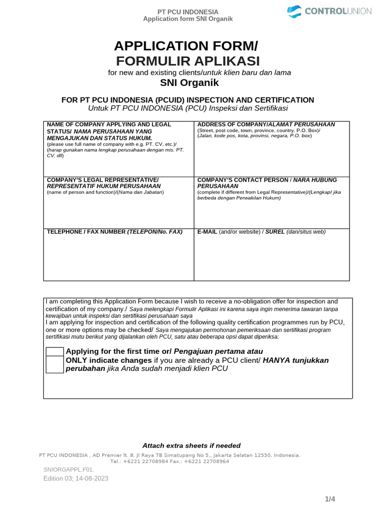 SNIORGAPPL.F01 (03) - SNI Organik Application Form | PDF | Teknologi ...