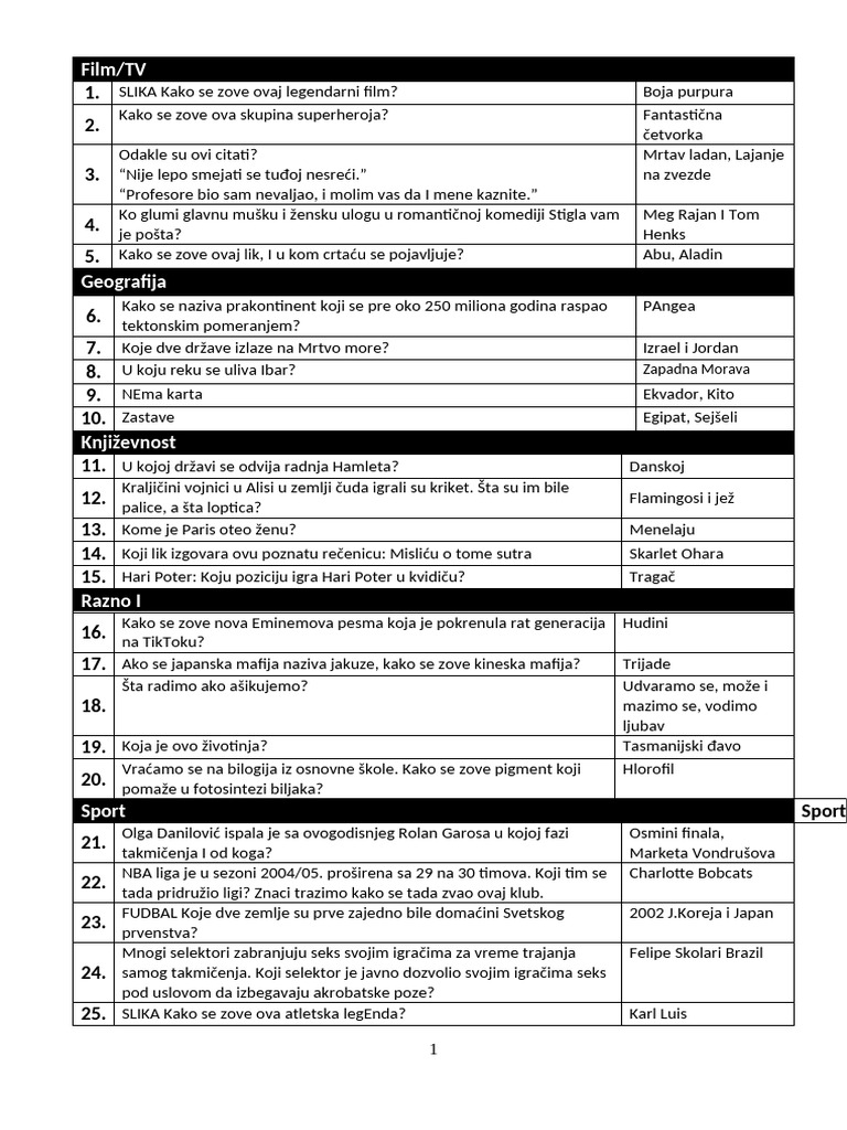 Kviz-Pitanja 26-24 | PDF