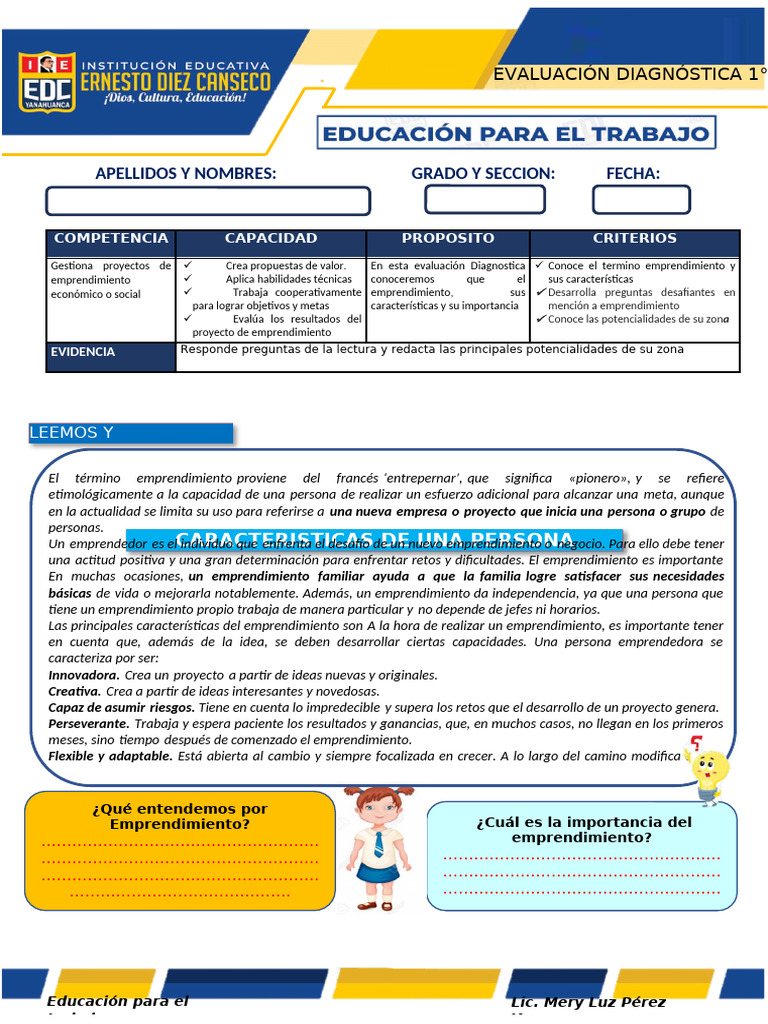 EVAL_DIAG_1° | PDF | Iniciativa empresarial