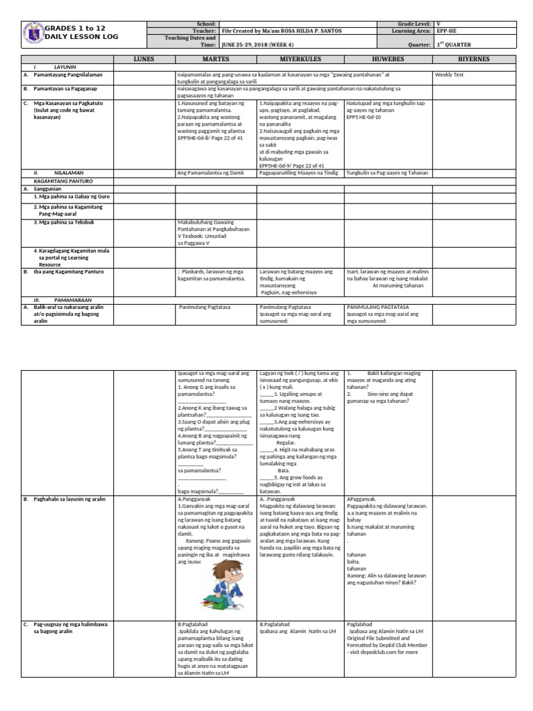 DLL - EPP Grade 5 - Q1 - W4 | PDF
