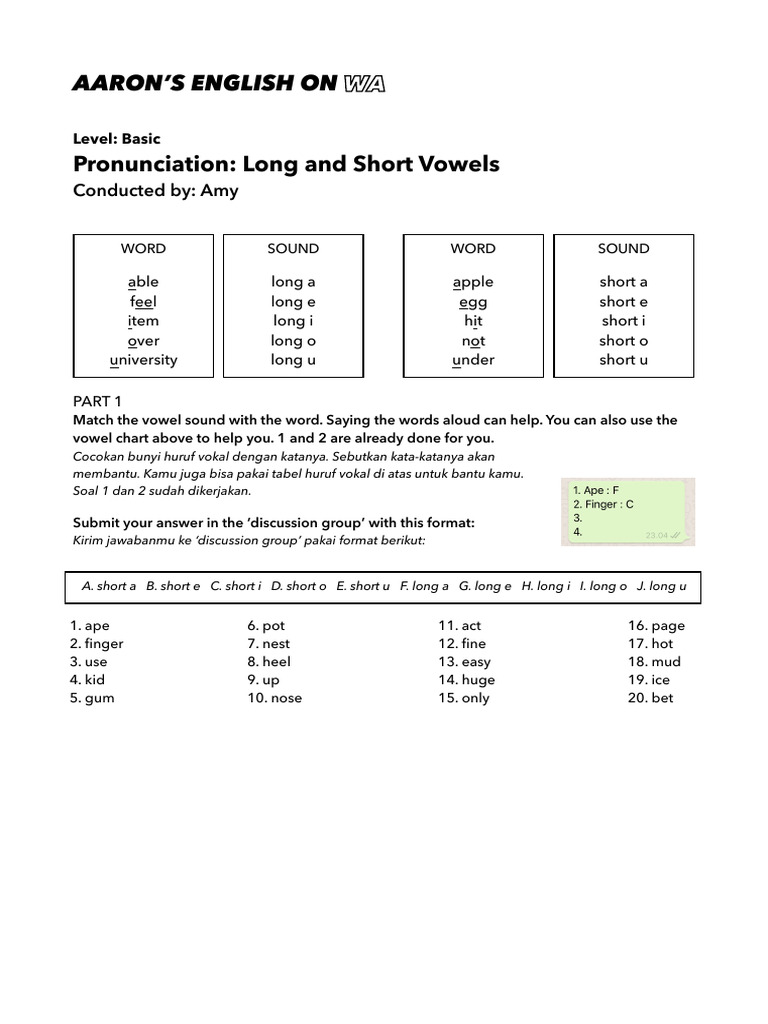 Long & Short Vowels (Part 1) | PDF