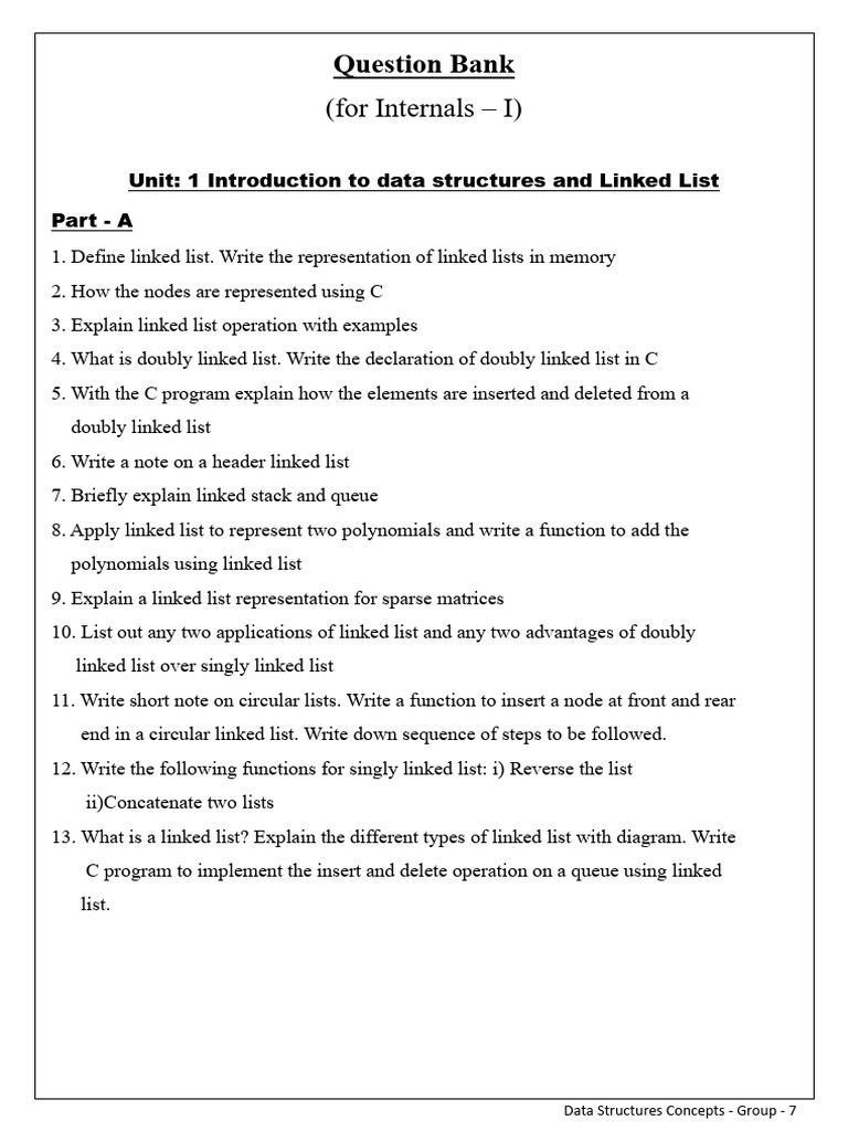 Question Bank It 1 Data Structures Pdf Queue Abstract Data Type Algorithms And Data
