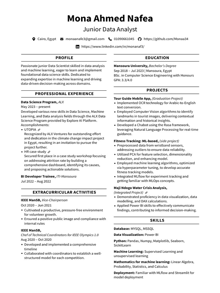 Mona-Ahmed-Nafea-CV | PDF | Data Science | Machine Learning