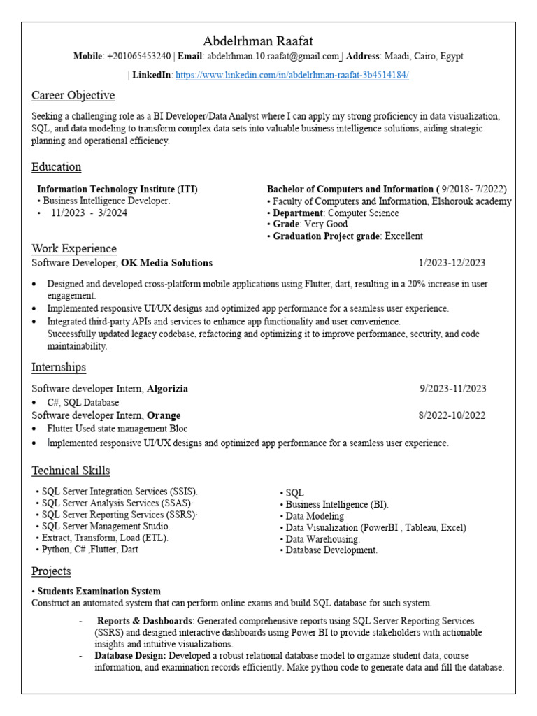 Abdelrhman Raafat Cv | PDF | Databases | Mobile App