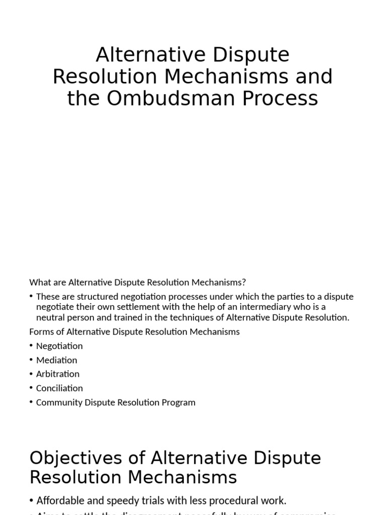Alternative Dispute Resolution Mechanisms and The Ombudsman Process ...
