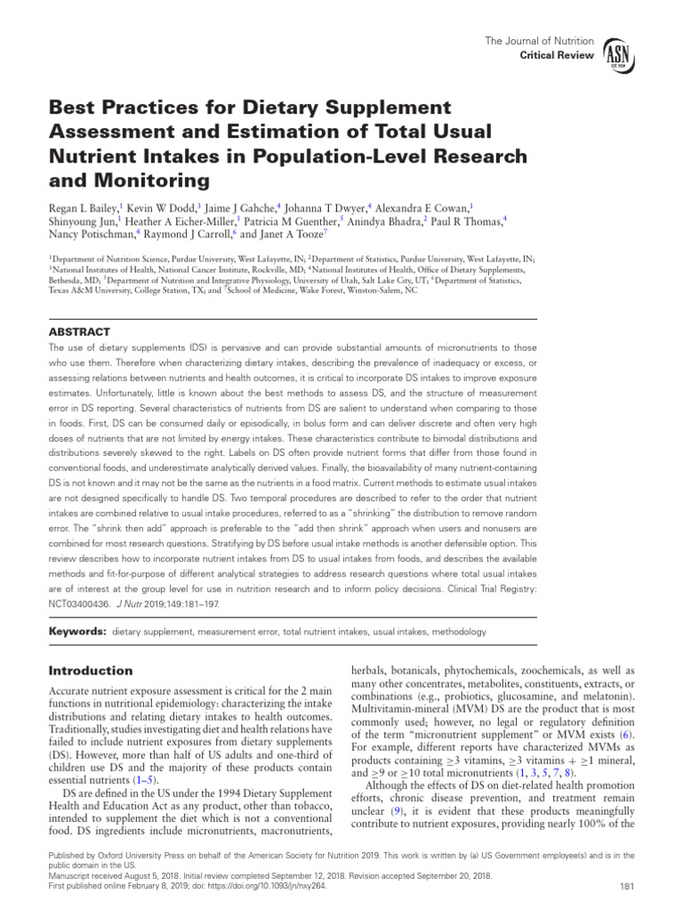 Dietary Supplement Intake Assessment Methods | PDF | Dietary ...