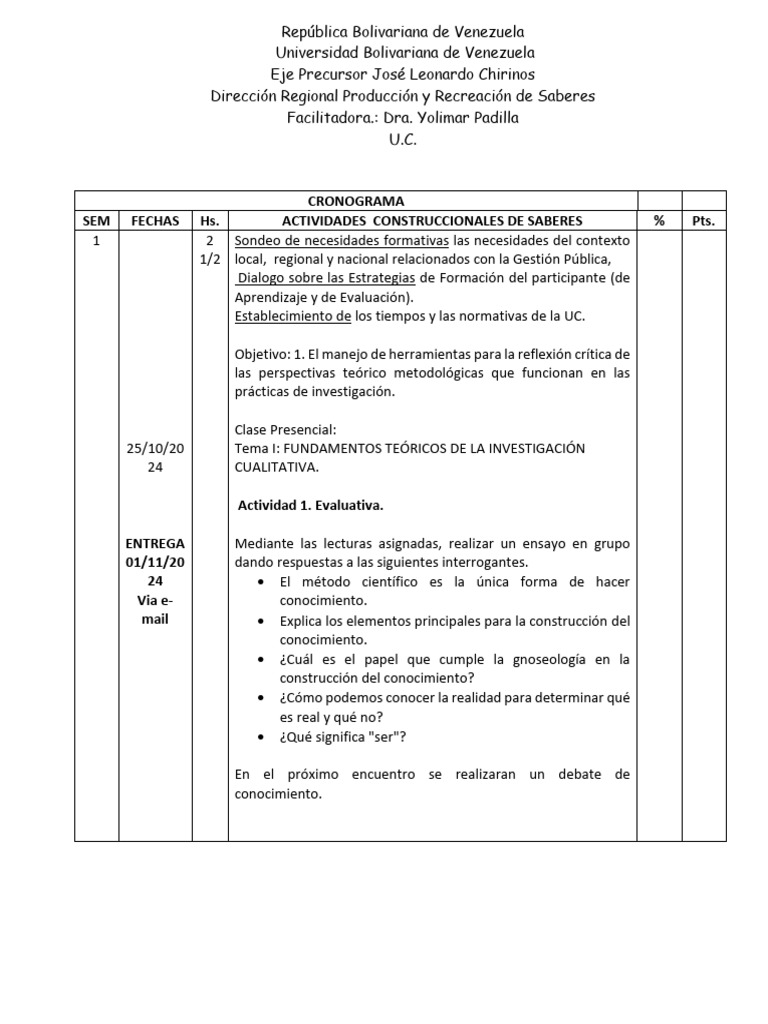Cronograma de Actividades de Investigación | PDF | Conocimiento ...