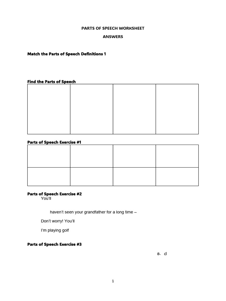 Parts of Speech Worksheet Answers | PDF | Part Of Speech | Adverb