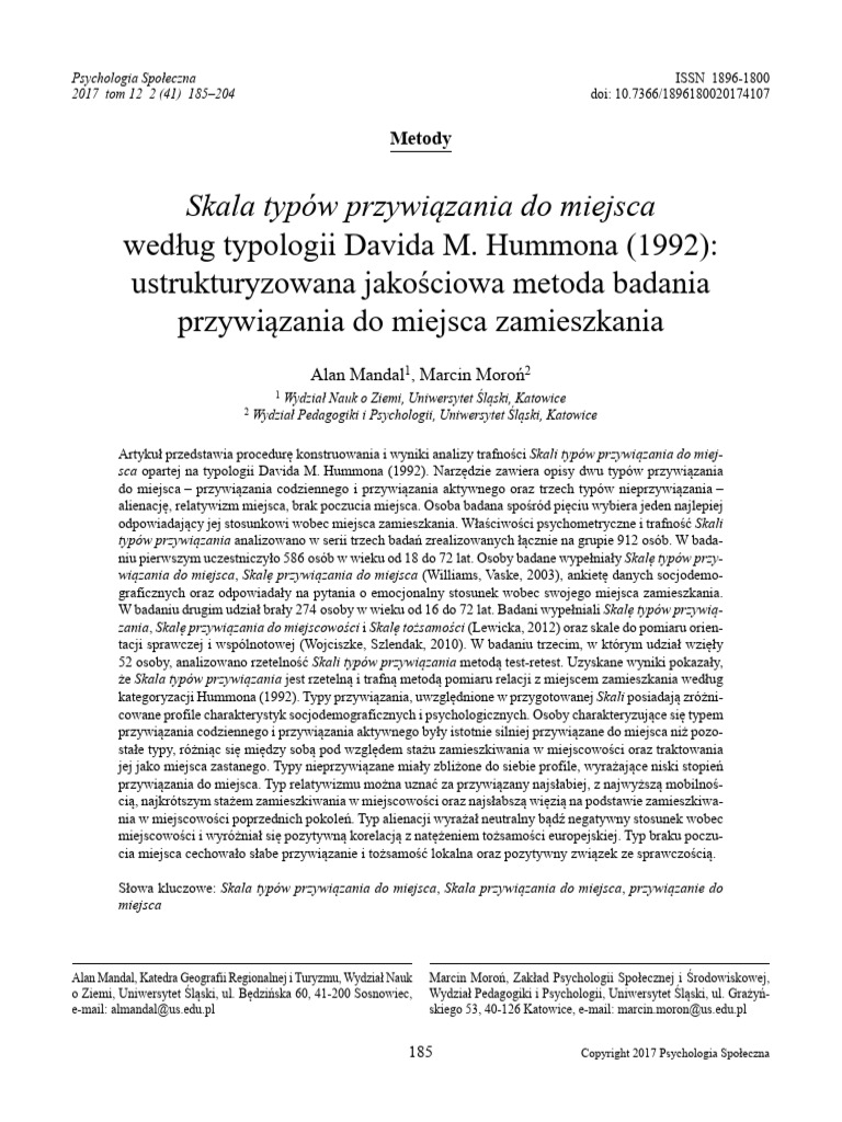 Skala Typów Przywi Zania Do Miejsca | PDF