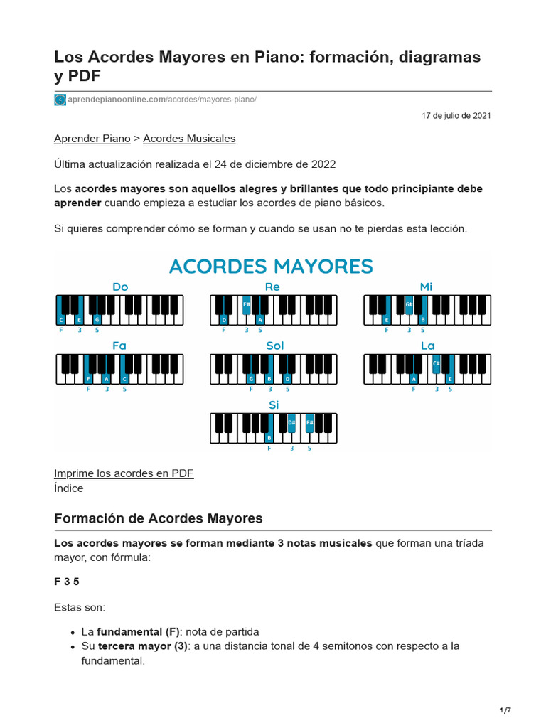 Acordes Mayores en Piano: Guía Completa | PDF | Acorde (Música ...