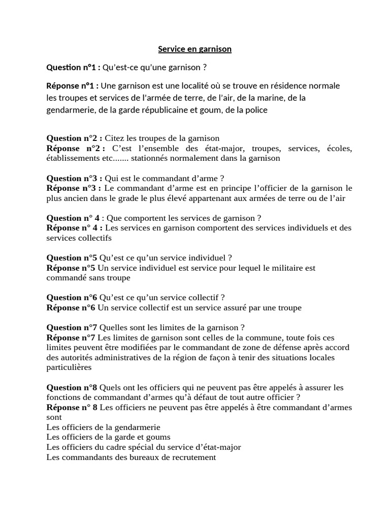 Comprendre le Service en Garnison | PDF | Militaire