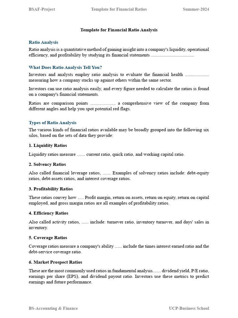 Template For Financial Ratio Analysis | PDF | Financial Ratio | Dividend