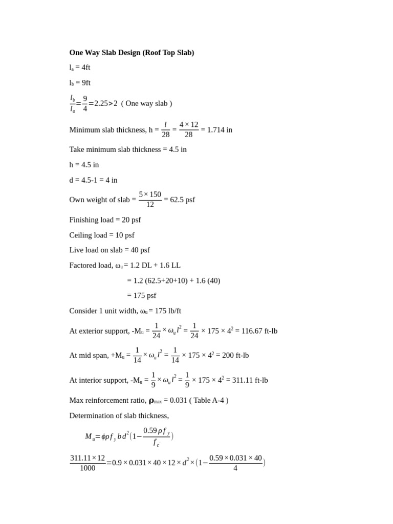 One Way Slab Calculations For Roof Slab | PDF | Building Engineering ...