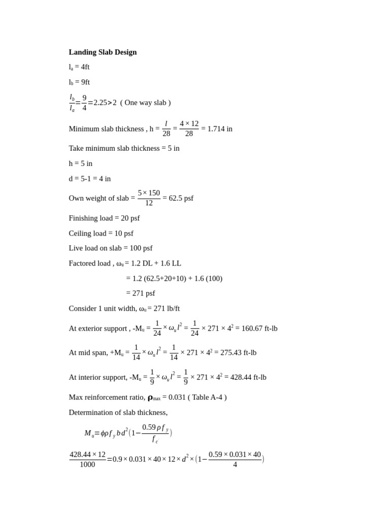Landing Slab Design | PDF | Civil Engineering | Building Engineering